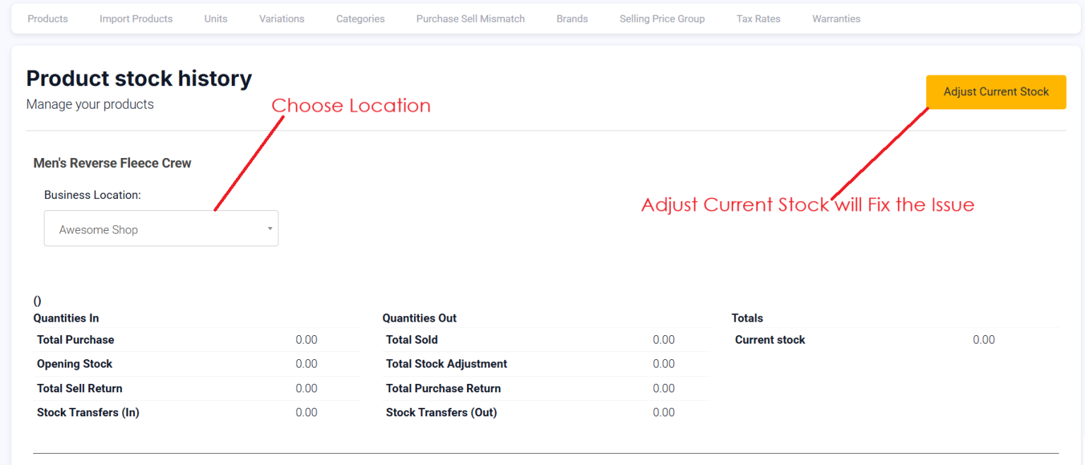 Correcting product stock mis-match or incorrect stock in different ...