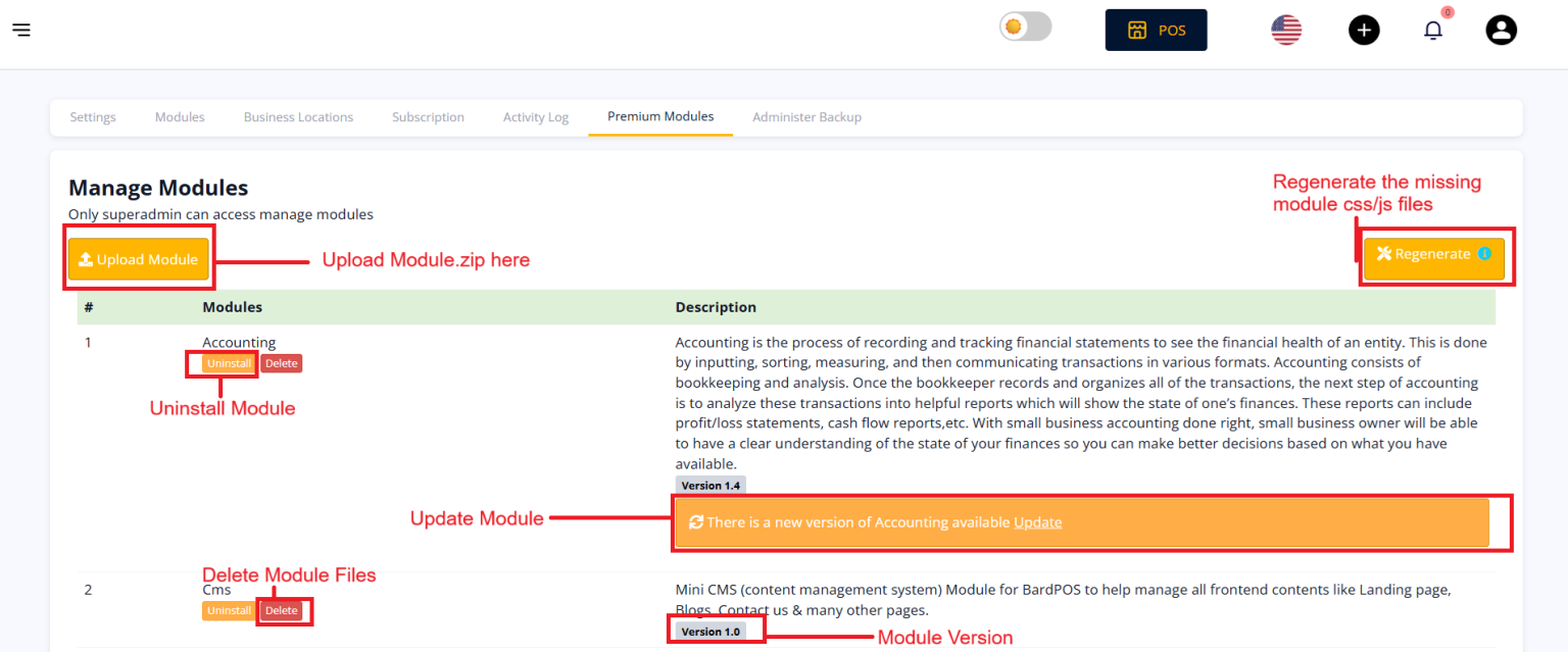 Manage Modules (Install / Uninstall / Delete / Update modules ...